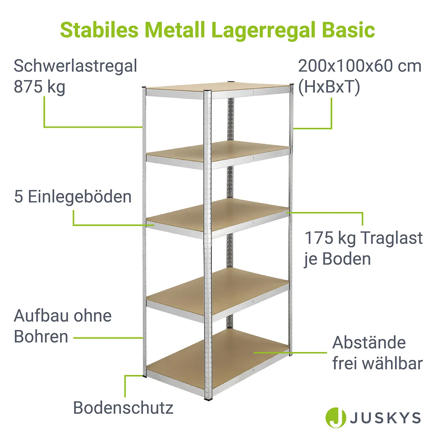 Lagerregal Basic | 200 × 100 × 60 cm – Juskys Gruppe GmbH